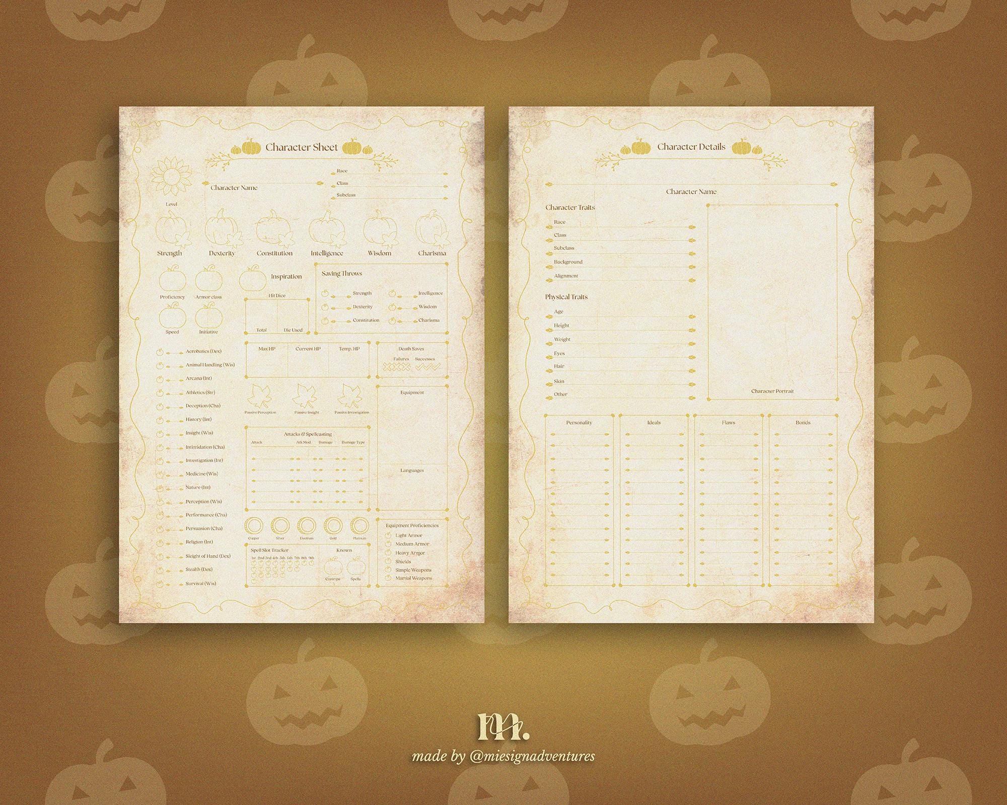 Dnd 5e Character Sheet Printable | 4 Page Fantasy RPG Journal | A4 and ...