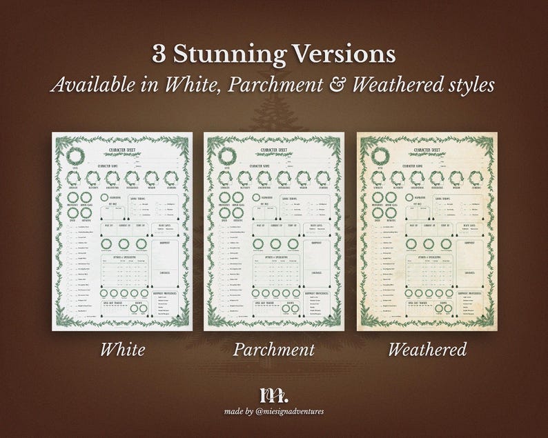 Dnd 5e Character Sheet Printable | Yuletide Pines Mistleglow Edition ...