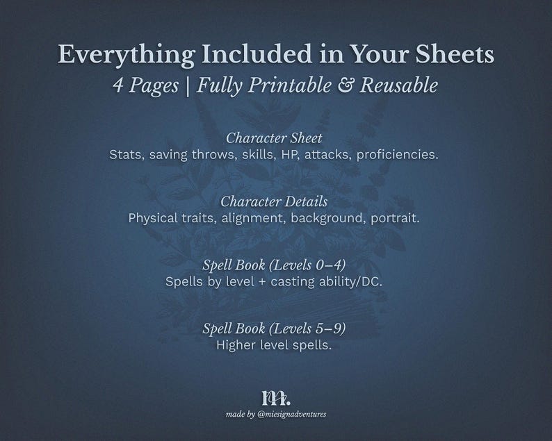 Dnd 5e Character Sheet Printable | Enchanted Winter Collection ...