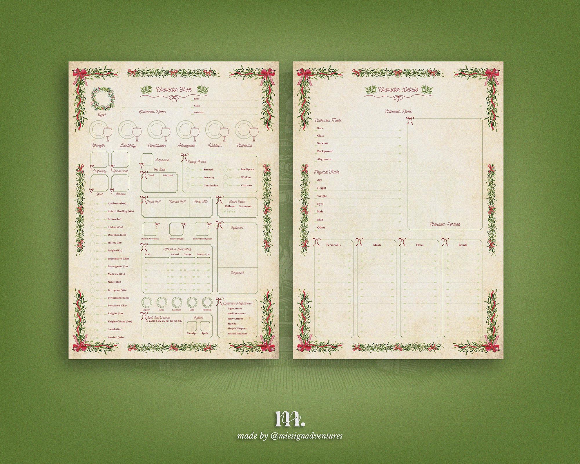 Dnd 5e Character Sheet Printable | Enchanted Christmas Winter Feast ...