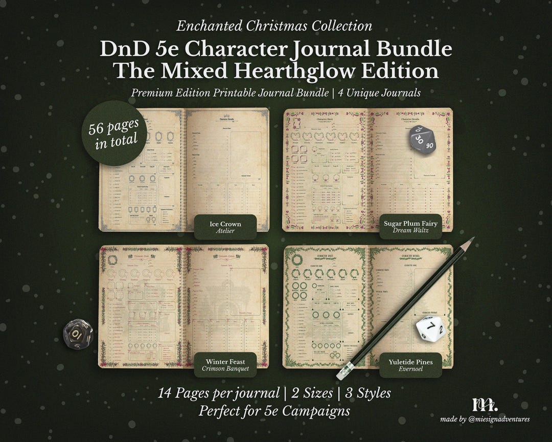 Christmas Dnd 5e Character Sheet Mixed Journal Bundle Printable ...