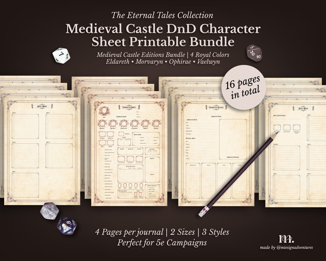 Dnd 5e Character Sheet Bundle Printable, Medieval Castle, Dnd Character ...