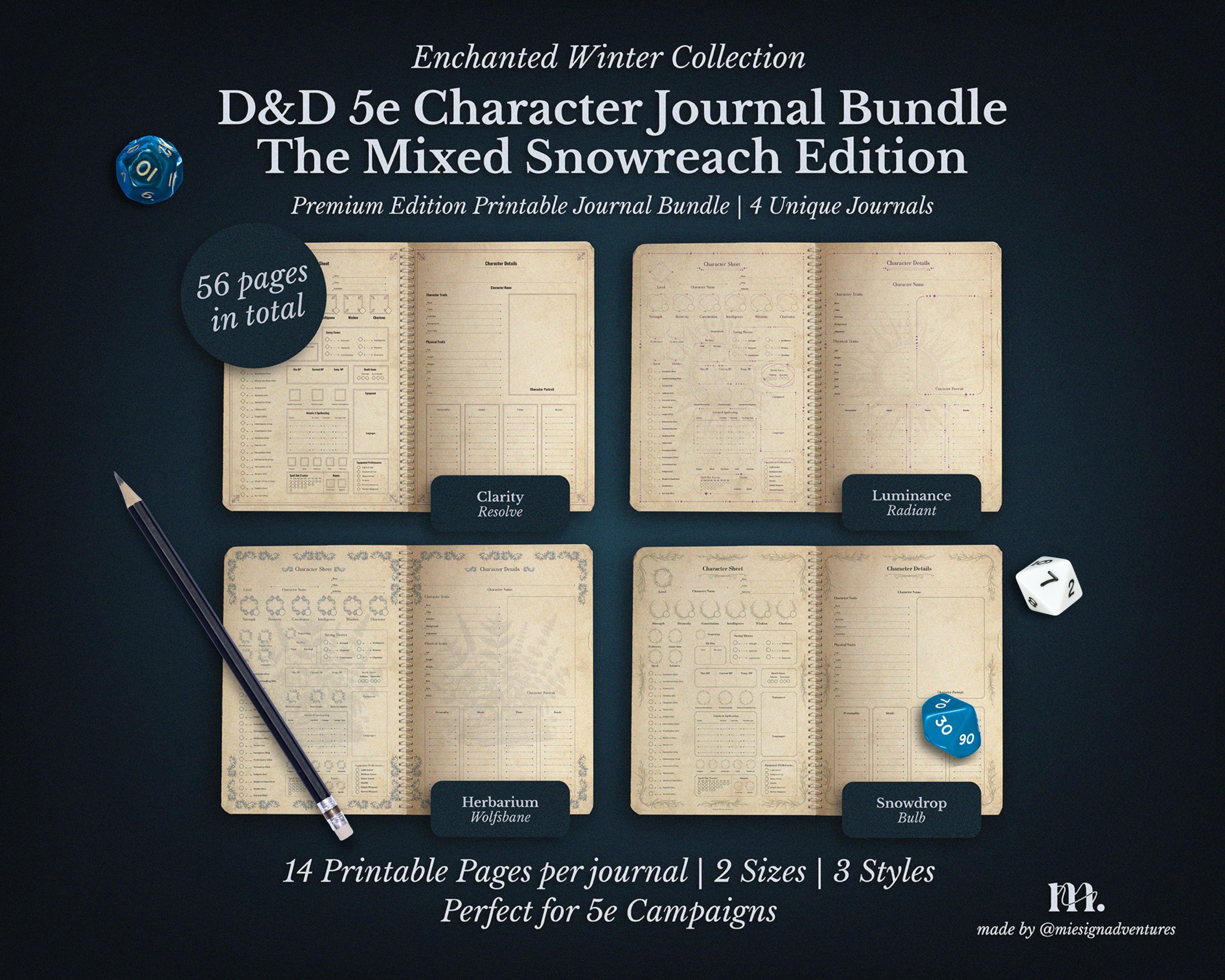 Winter Dnd 5e Character Sheet Mixed Journal Bundle Printable ...