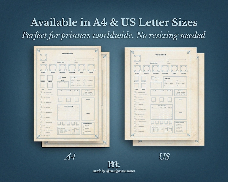 Dnd 5e Character Sheet Printable | 4 Page RPG Set Fantasy | A4 & US ...
