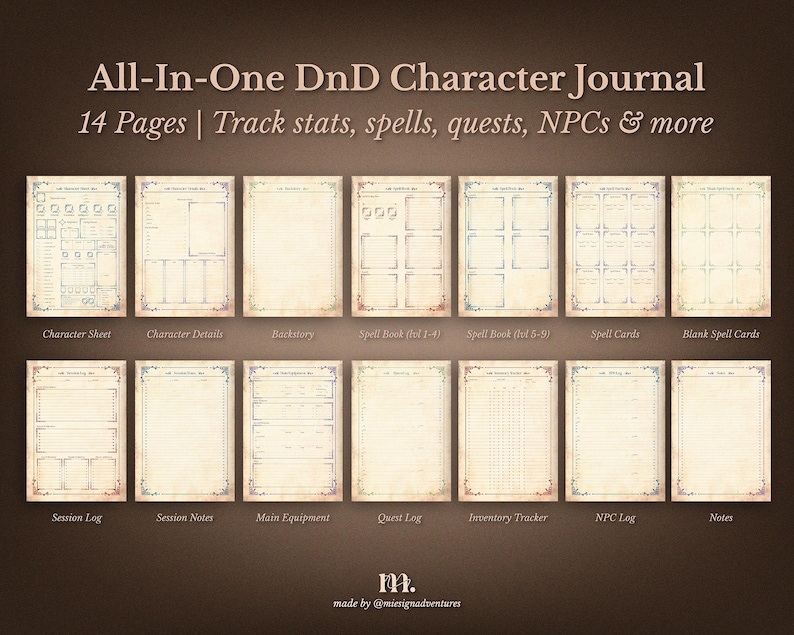 Whimsical Dnd 5e Character Sheet Journal Bundle Printables | RPG PDF ...