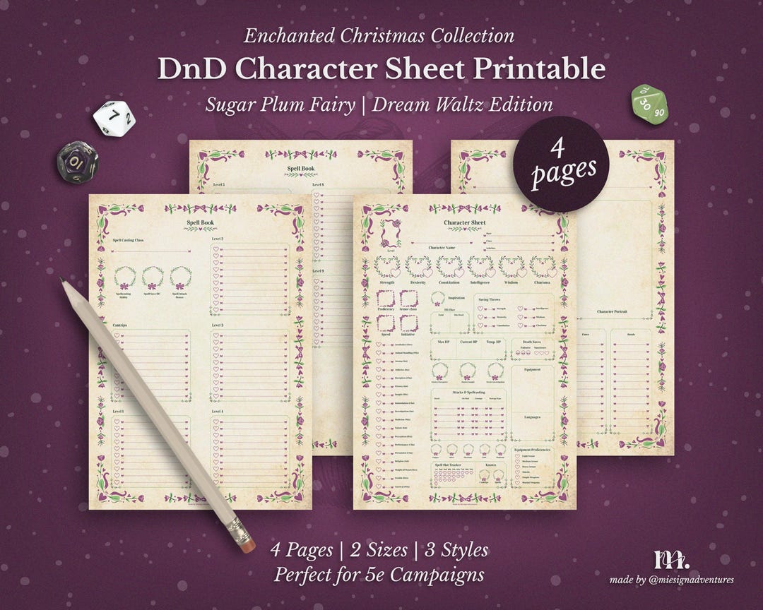 Dnd 5e Character Sheet Printable | Sugar Plum Fairy Dream Waltz Edition ...