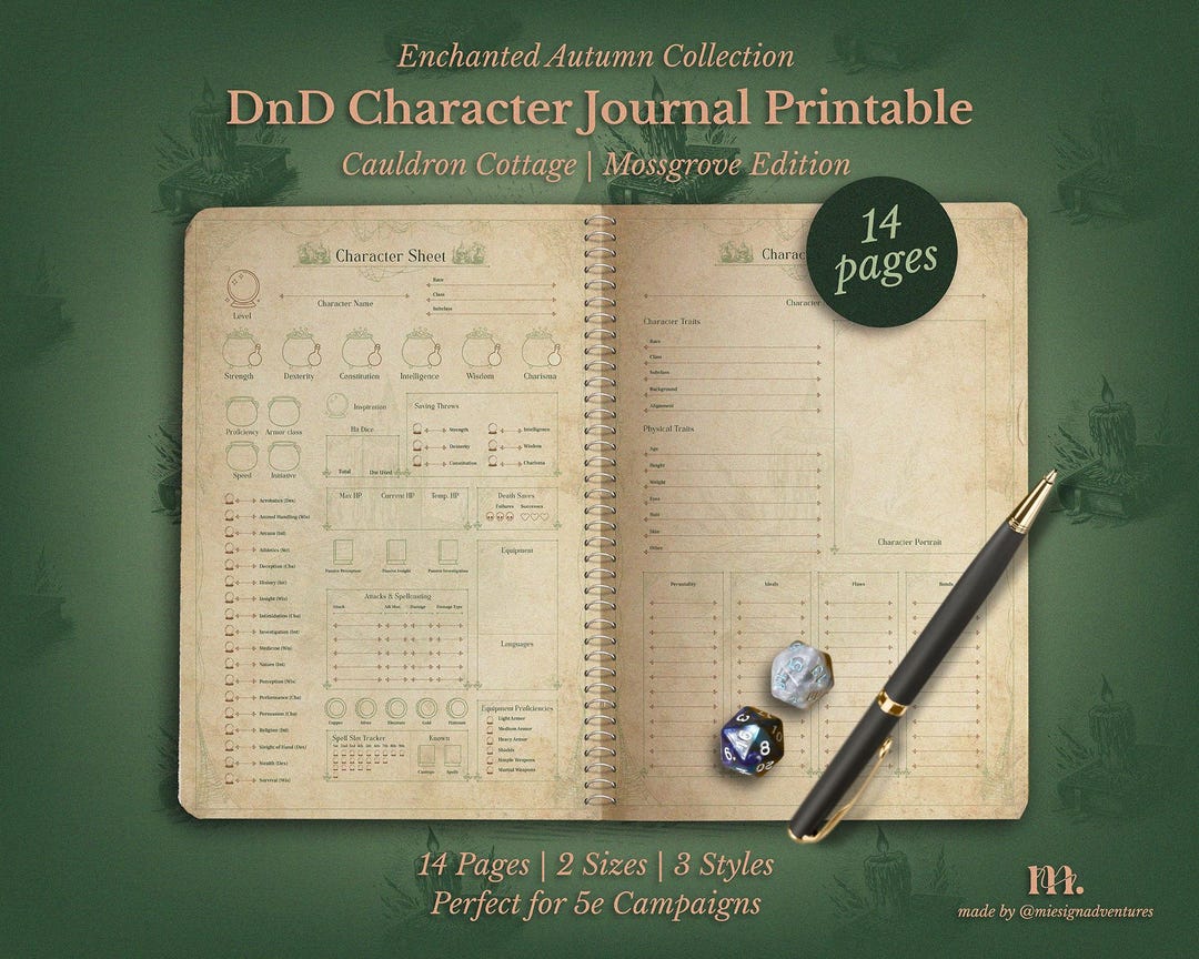 Dnd 5e Character Sheet Journal Printable | RPG PDF | Cauldron Cottage ...