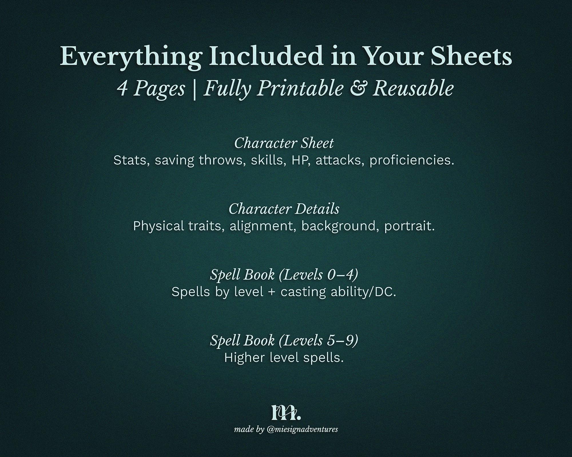 Dnd 5e Character Sheet Bundle | Printable RPG Sheets and Fantasy TTRPG ...
