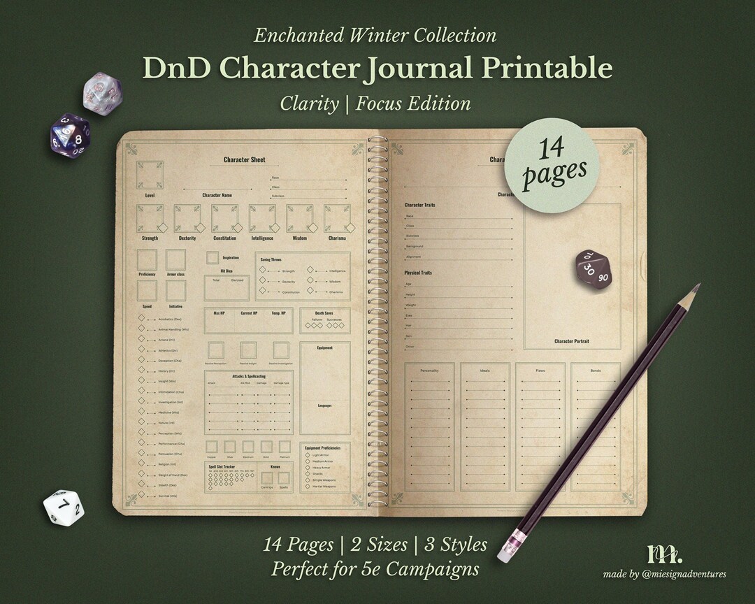 Dnd 5e Character Journal Printable | RPG Sheets and Fantasy TTRPG PDF ...