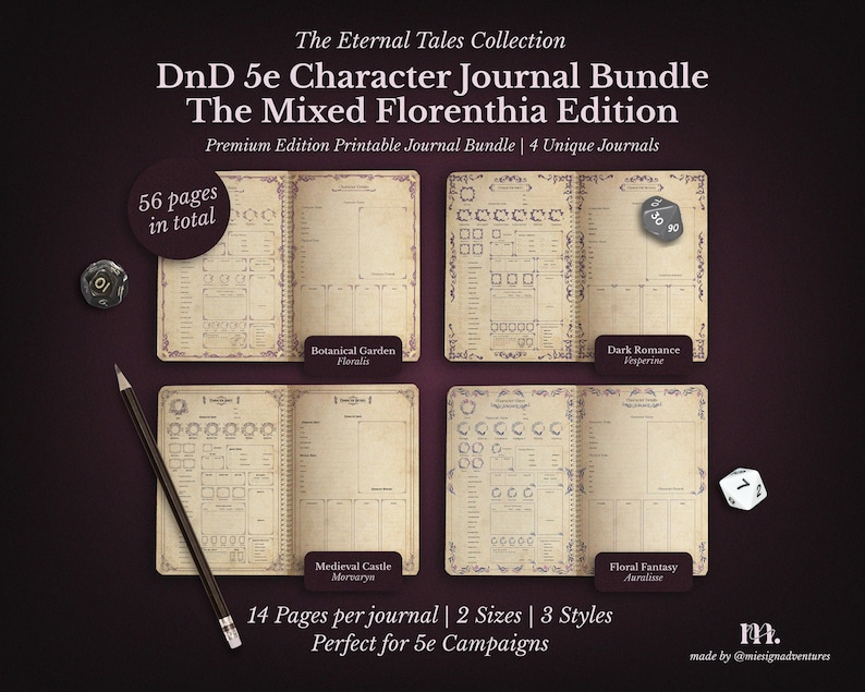 Dnd 5e Character Sheet Journal Bundle Printable, Florenthia Mixed, Dnd ...