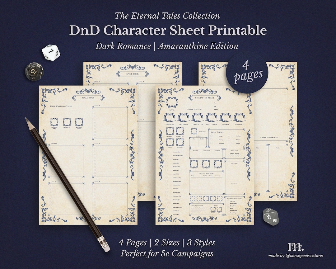Dnd 5e Character Sheet Printable | Dark Romance Amaranthine Edition ...