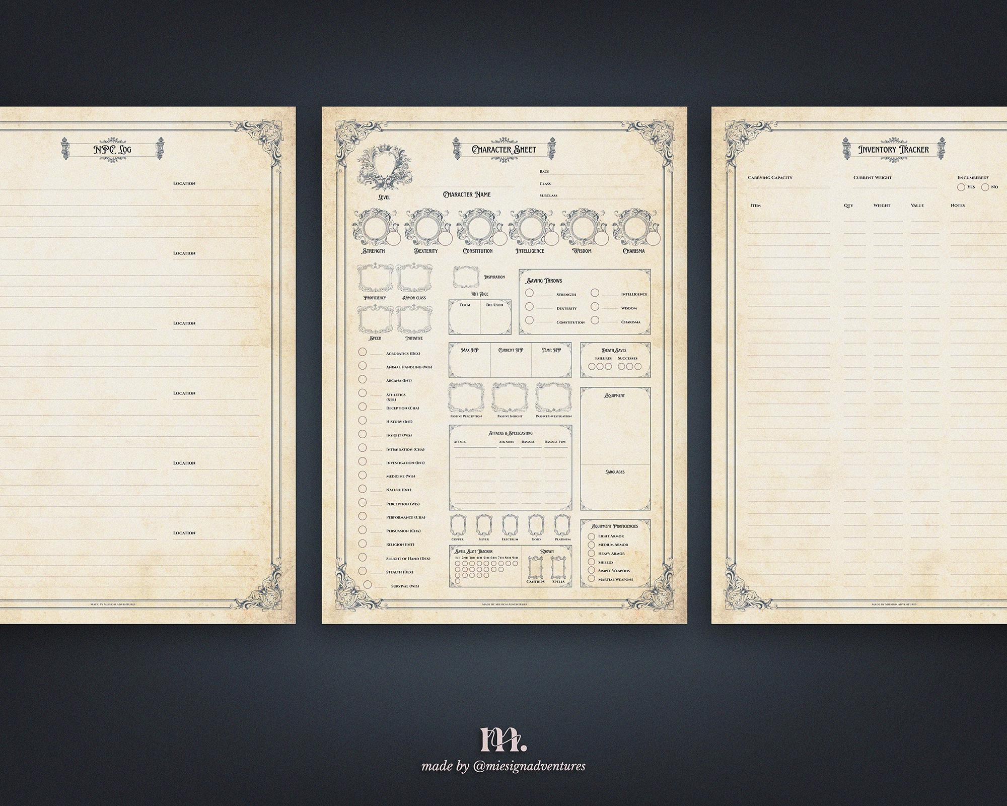 Dnd 5e Character Sheet Journal Printable | Medieval Castle Ophirae ...