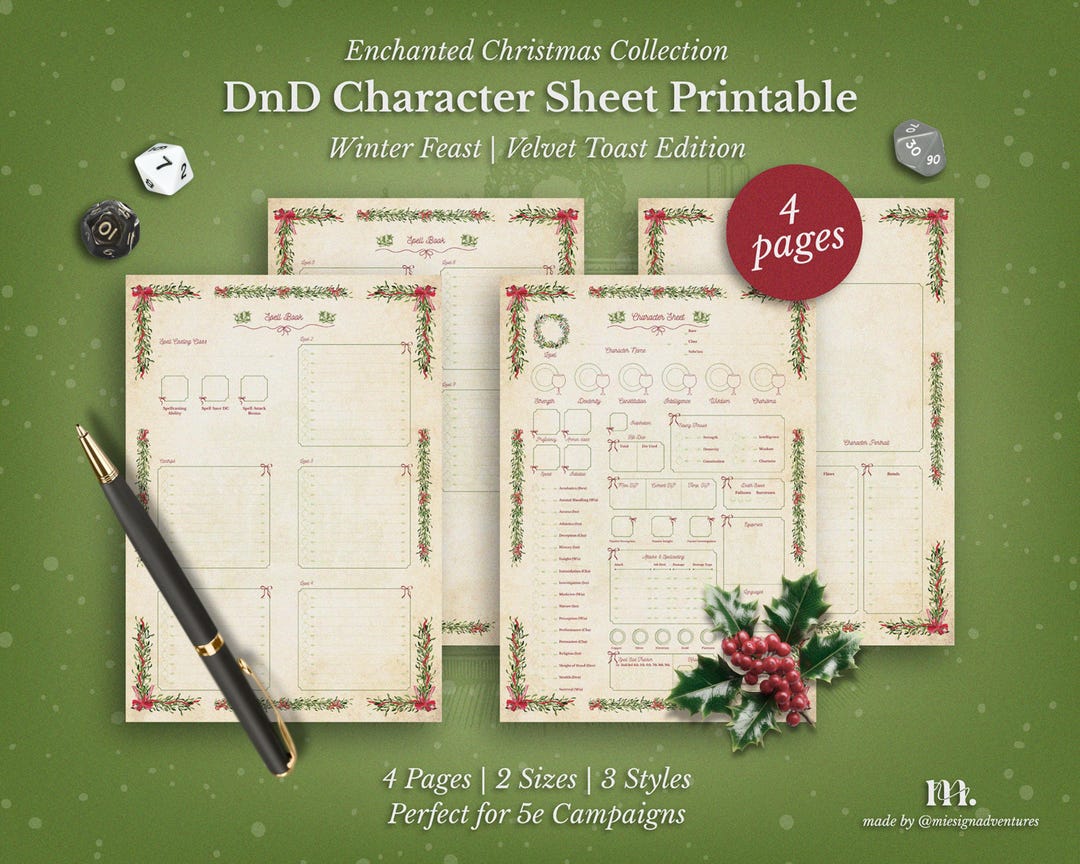 Dnd 5e Character Sheet Printable | Enchanted Christmas Winter Feast ...