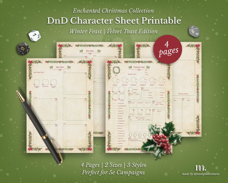 Dnd 5e Character Sheet Printable | Winter Feast Velvet Toast Edition ...