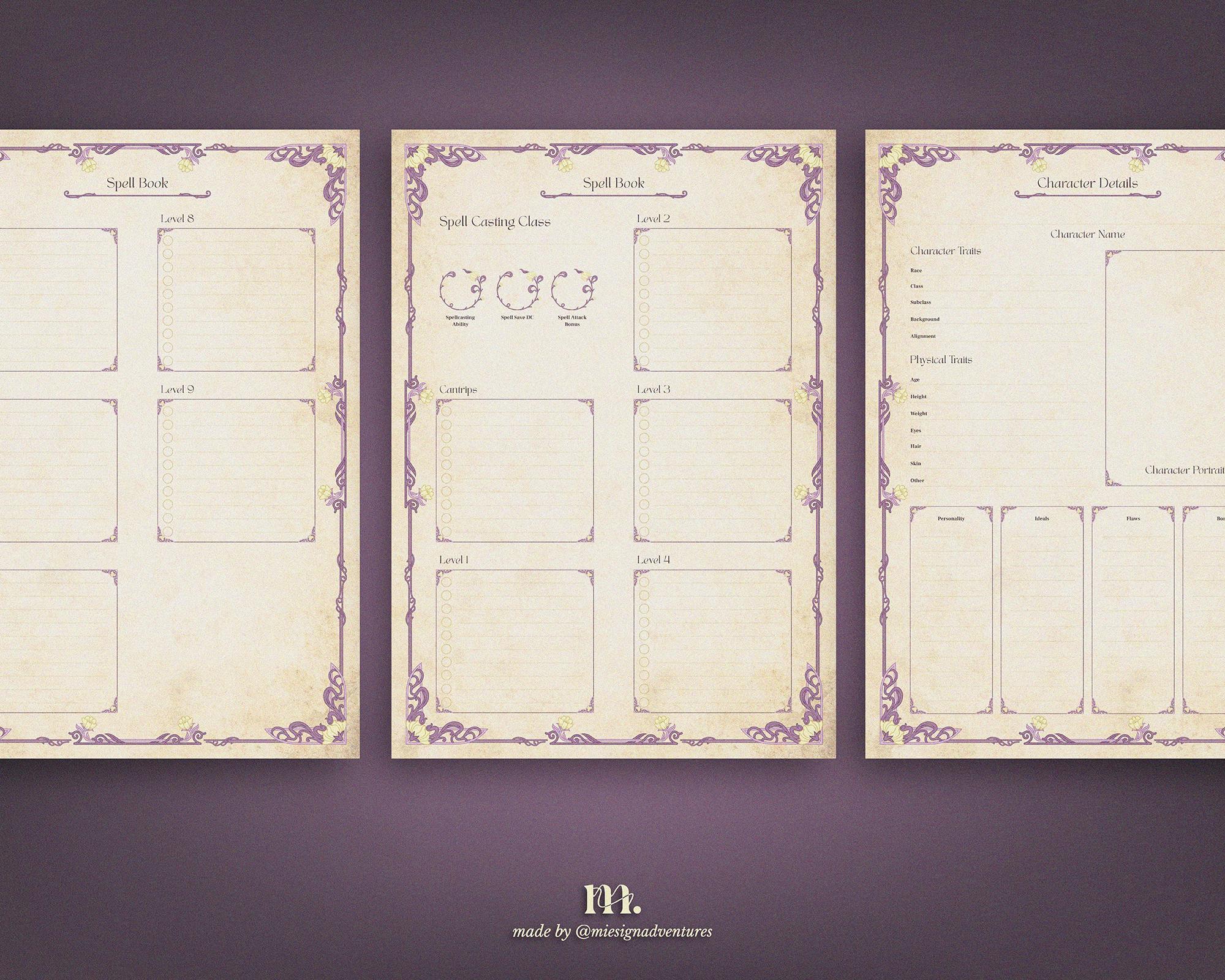 Dnd 5e Character Journal Printable | Sheets and Fantasy TTRPG PDF ...