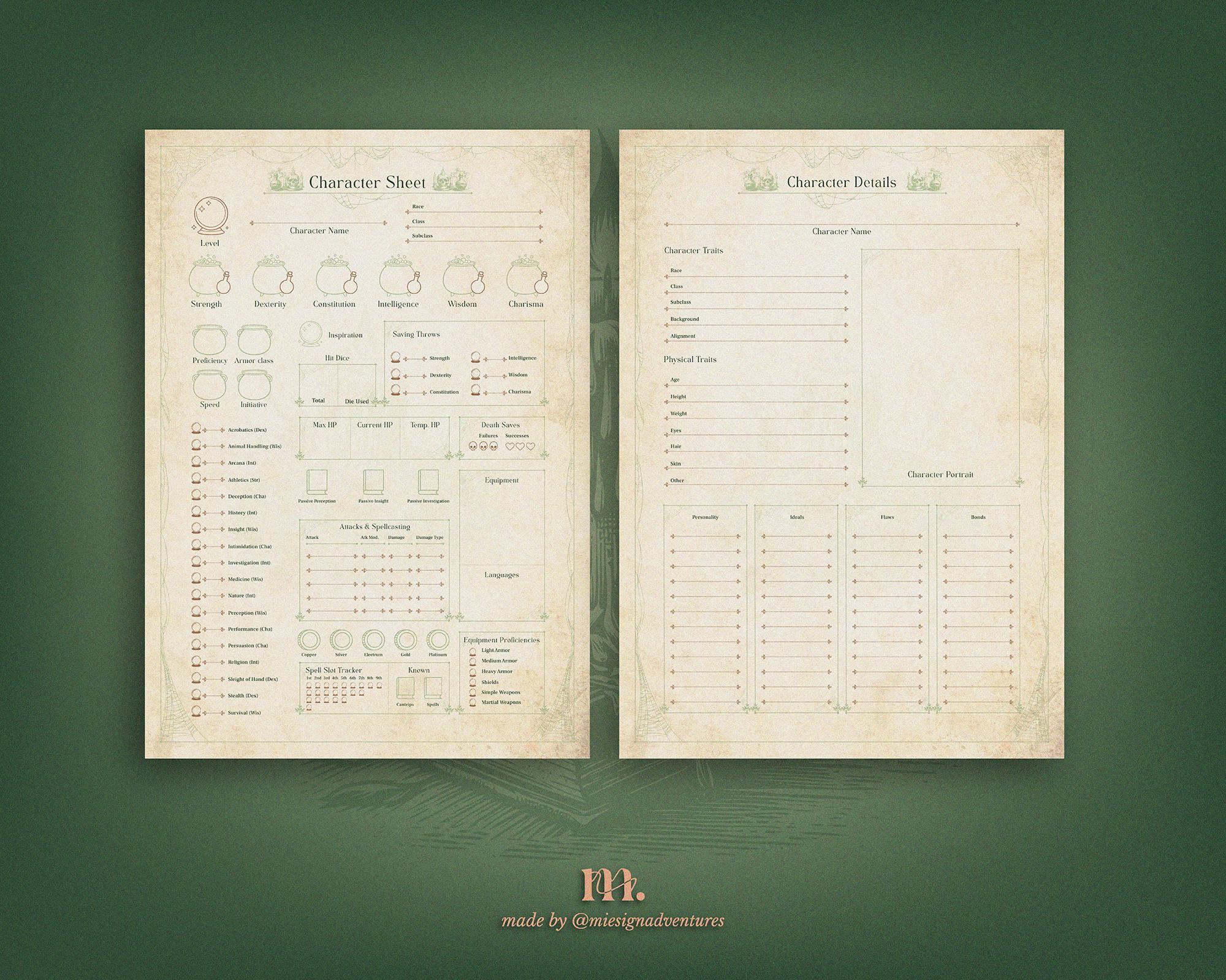 Dnd 5e Character Sheet Printable | Cauldron Cottage Mossgrove Edition ...