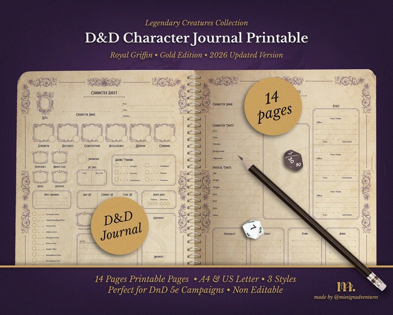 Dnd 5e Character Journal Printable | RPG Sheets Fantasy TTRPG PDF ...