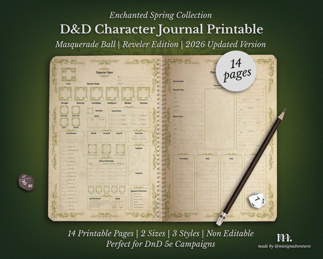 Dnd 5e Character Journal Printable | Masquerade Ball Reveler Edition ...