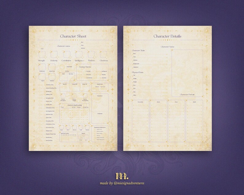 Dnd 5e Character Sheets Printable | Celestial Starlight Edition | 4 ...