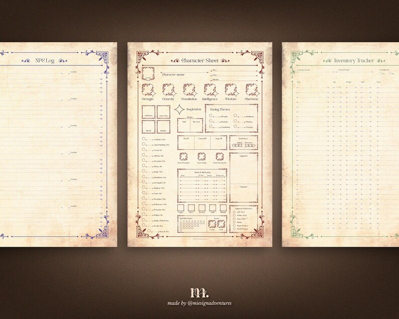 Whimsical Dnd 5e Character Sheet Journal Bundle Printables | RPG PDF ...