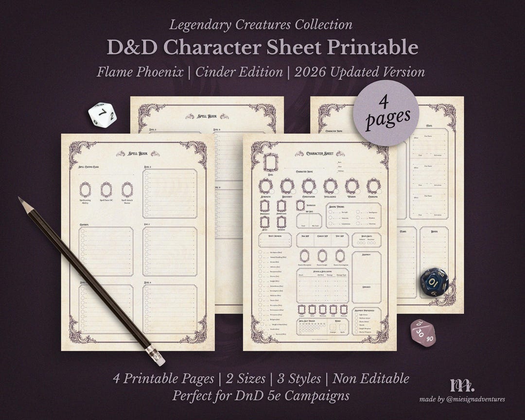 Dnd 5e Character Sheet Printable | Flame Phoenix Cinder Edition ...