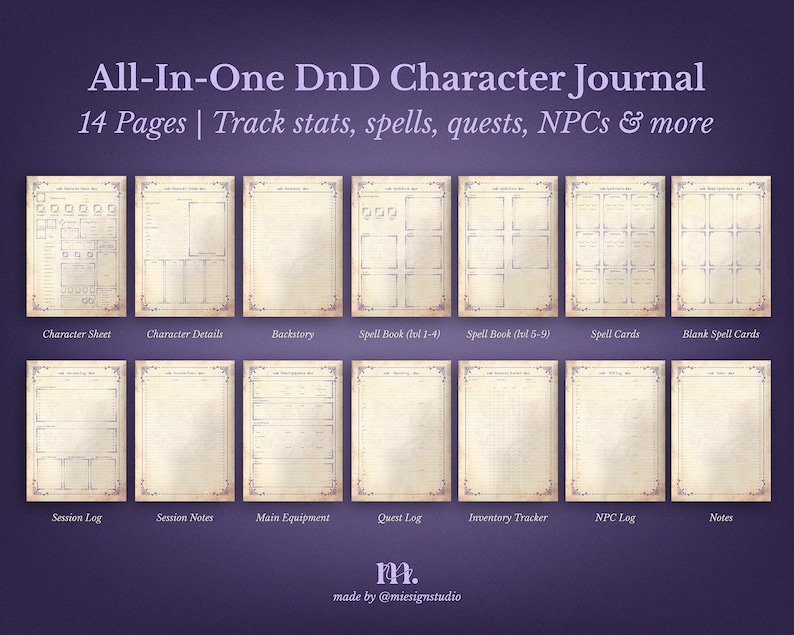 Dnd 5e Character Sheet Journal Printable | Whimsical Amethyst Edition ...