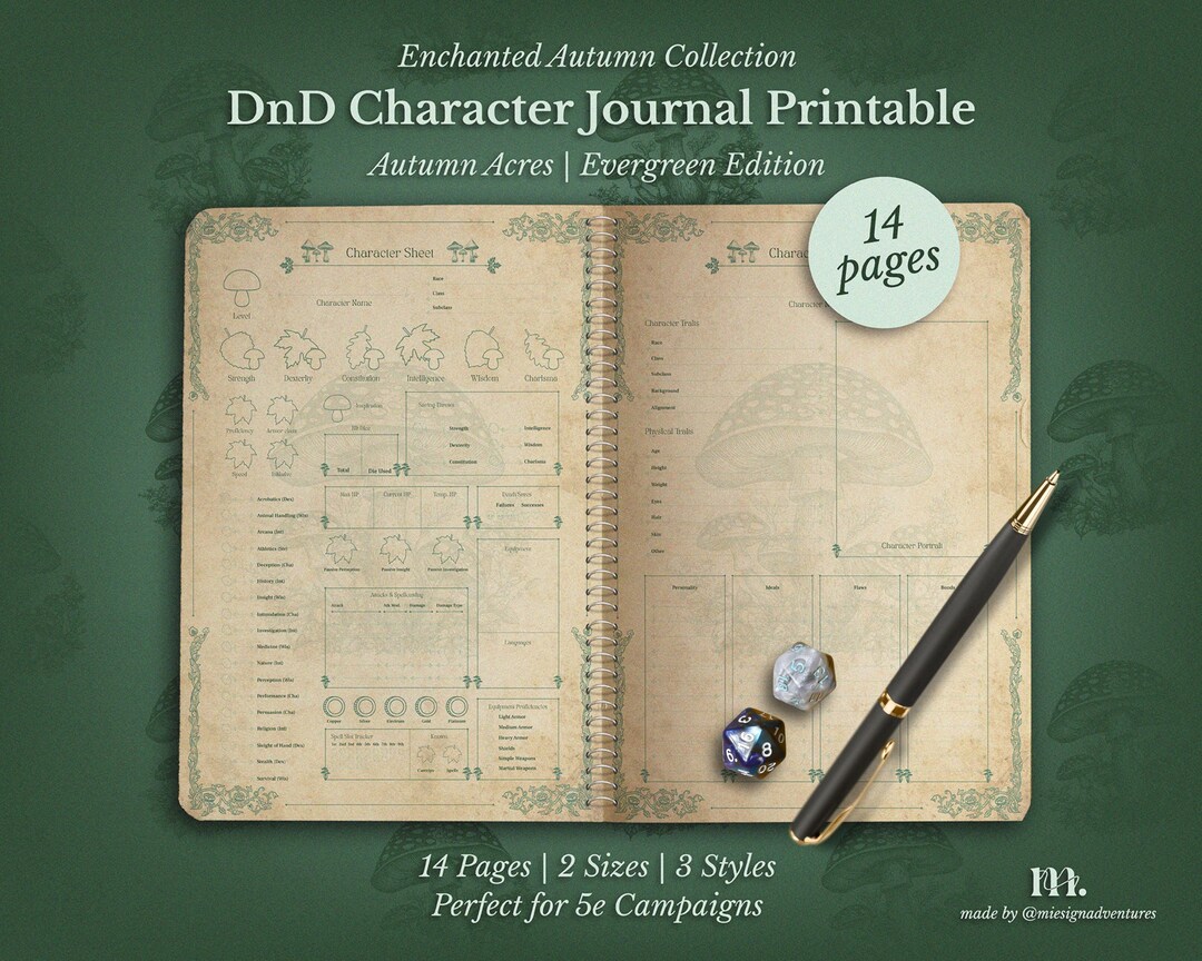 Dnd 5e Character Sheet Journal Printable | Autumn Acres Evergreen ...
