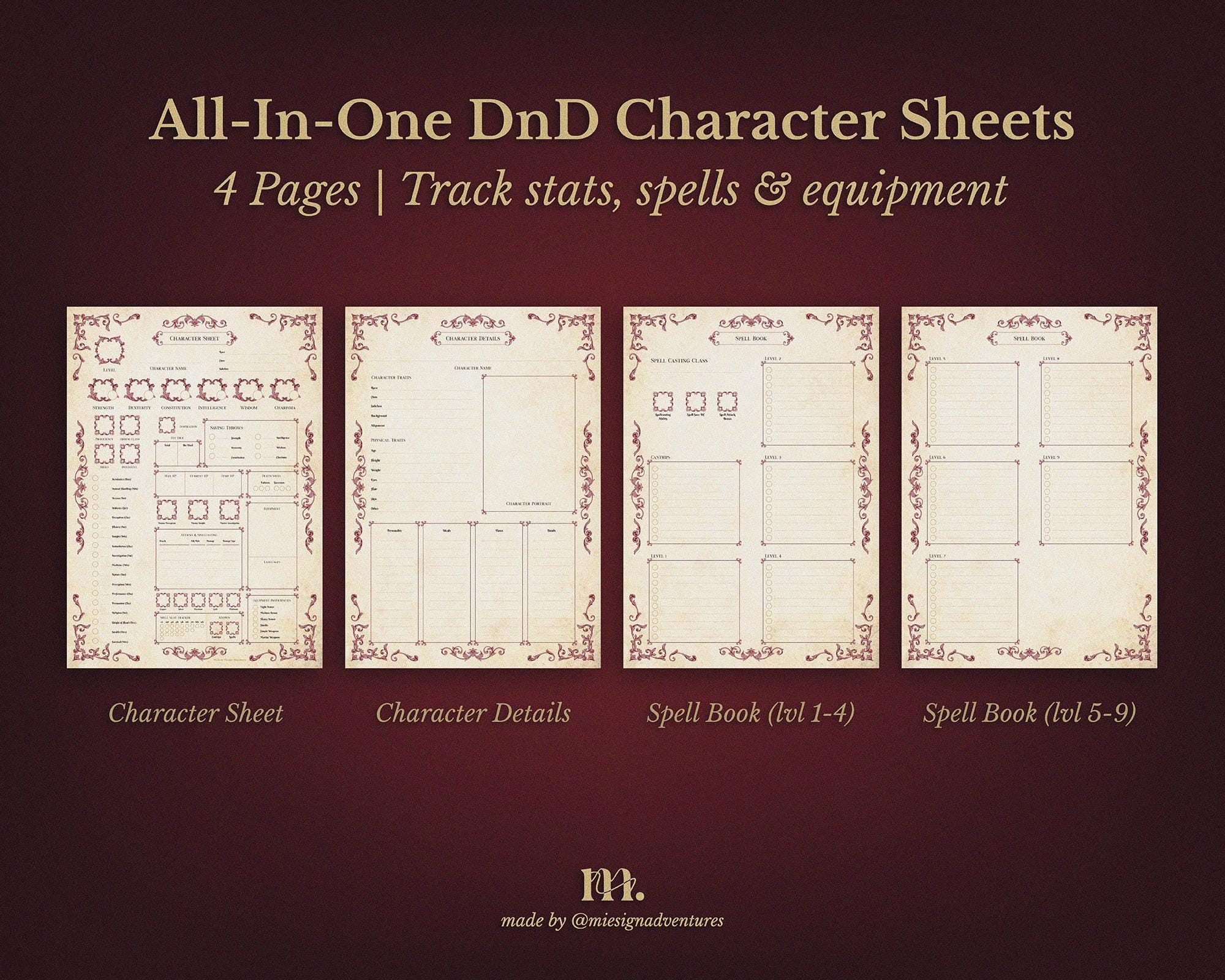 Dnd 5e Character Sheet Printable | Dark Romance Mournelle Edition ...