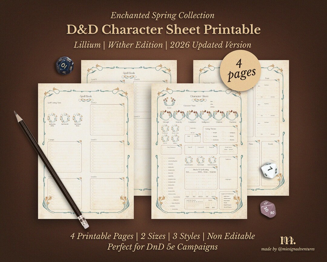 Art Nouveau Dnd Character Sheets Printable | Lillium Ascend Edition ...