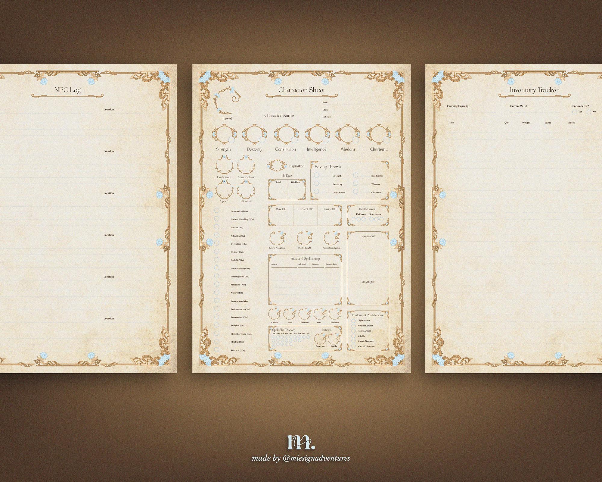 Dnd 5e Character Journal Printable | RPG Sheets and Fantasy TTRPG PDF ...