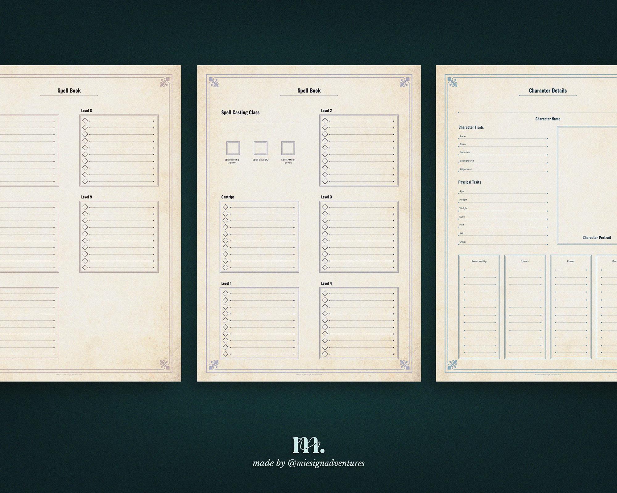 Dnd 5e Character Journal Bundle Printable | RPG Sheets Fantasy TTRPG ...