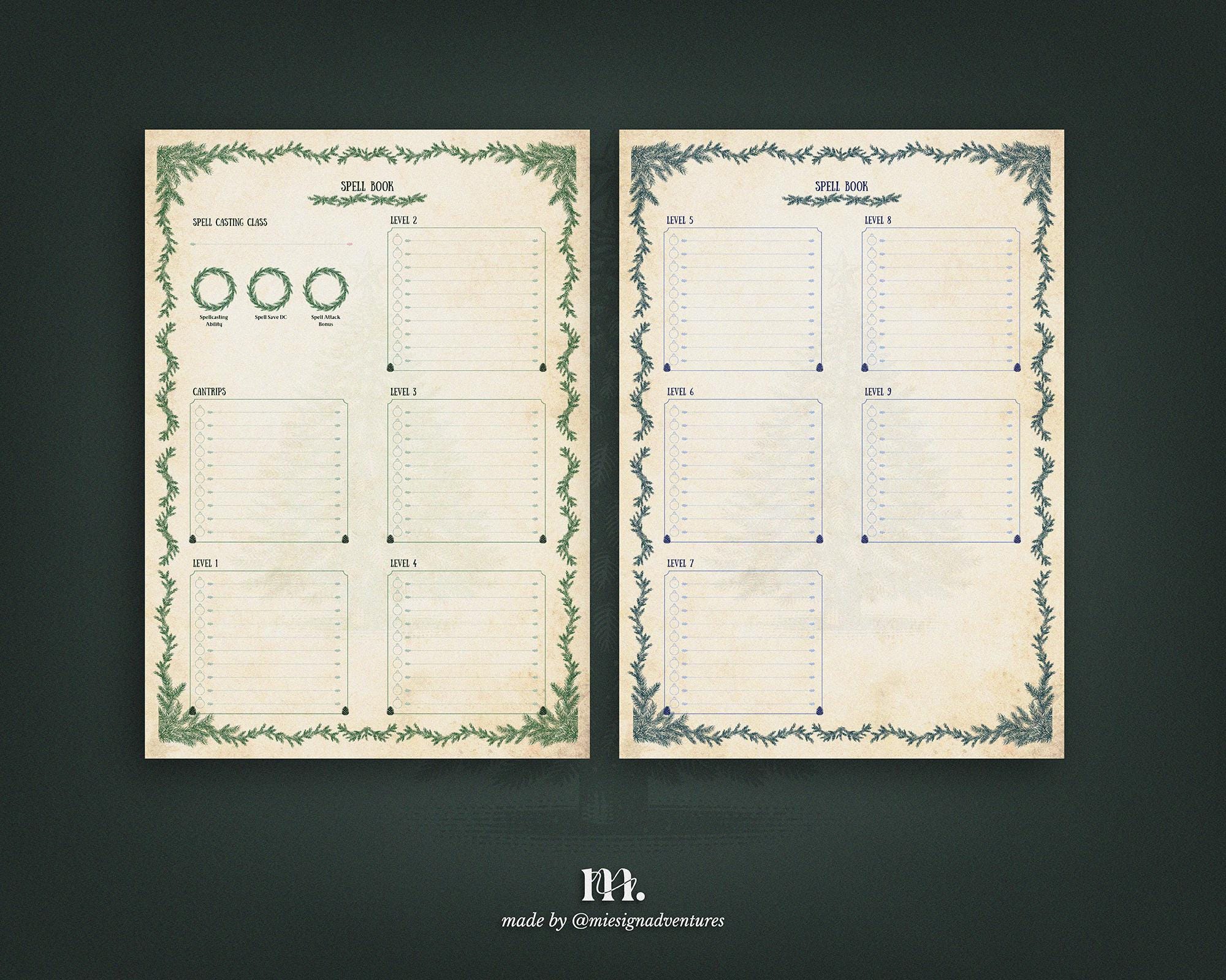 Dnd 5e Character Sheet Bundle | Yuletide Pines Printable RPG Sheets PDF ...