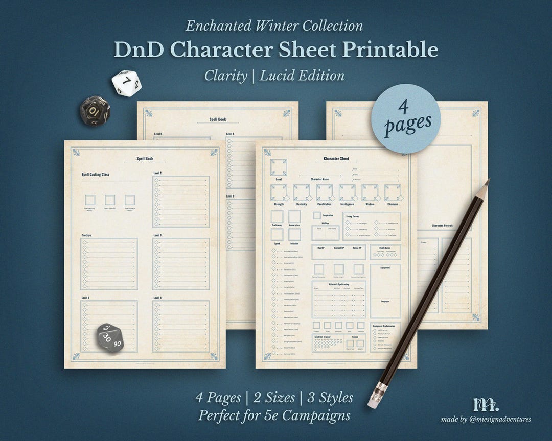 Focused Dnd 5e Character Sheet Printable | Clarity Lucid Edition | RPG ...