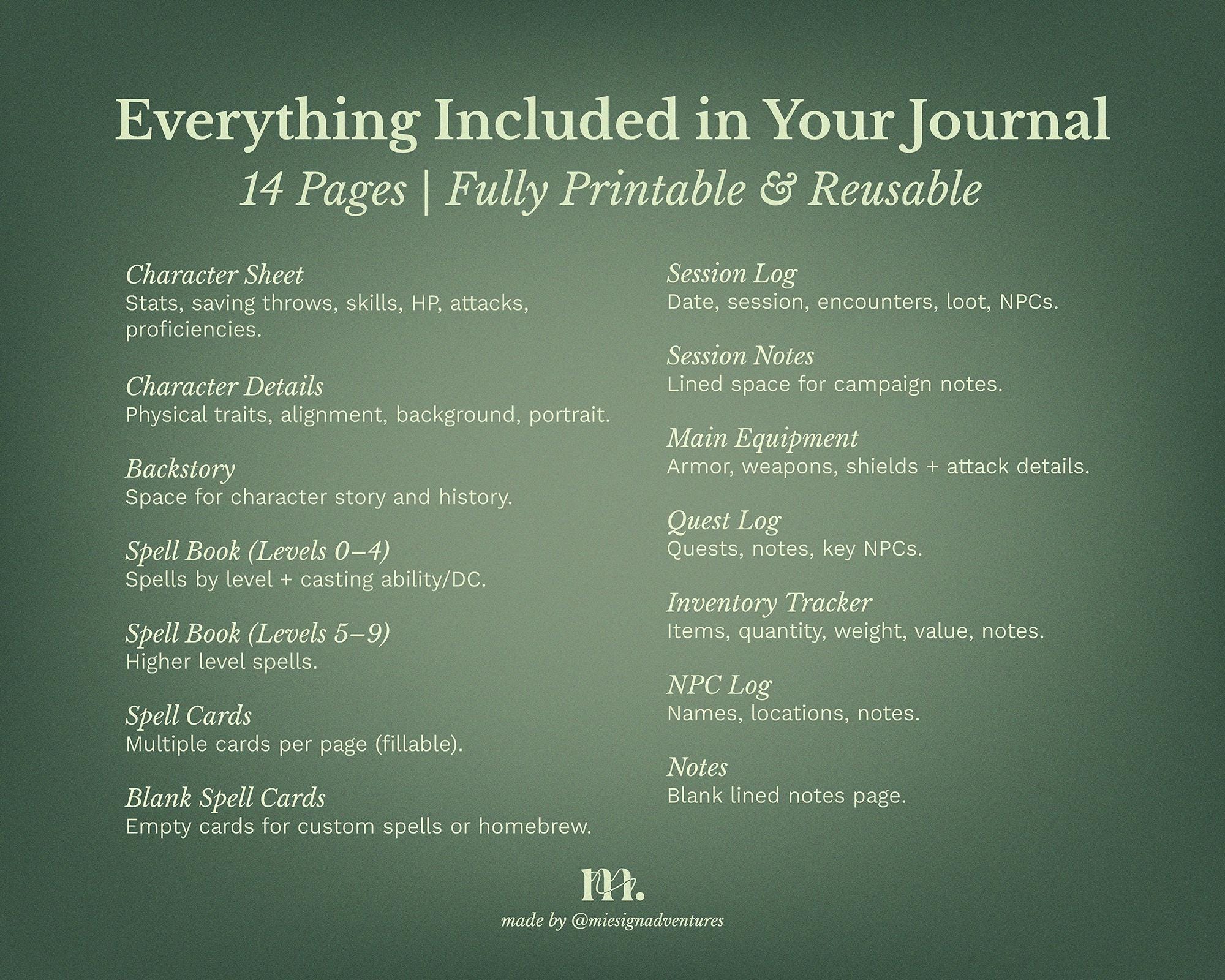Dnd 5e Character Journal Printable | Whimsical Emerald Edition ...