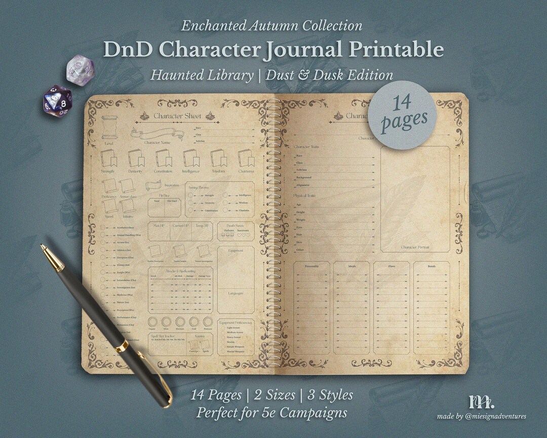 Dnd 5e Character Journal Printable | RPG Sheets and Fantasy TTRPG PDF ...