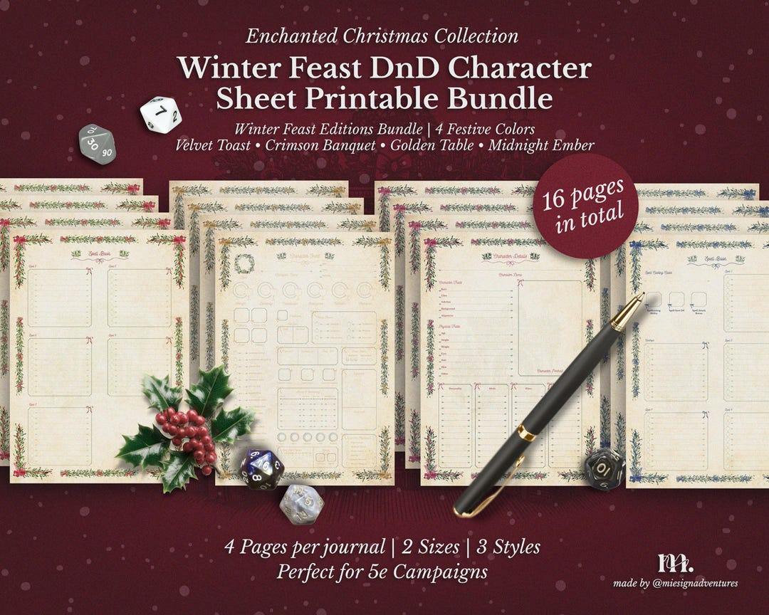 Dnd 5e Character Sheet Printable Bundle | Enchanted Christmas ...