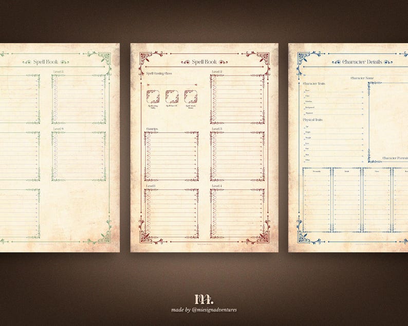 Whimsical Dnd 5e Character Sheet Journal Bundle Printables | RPG PDF ...