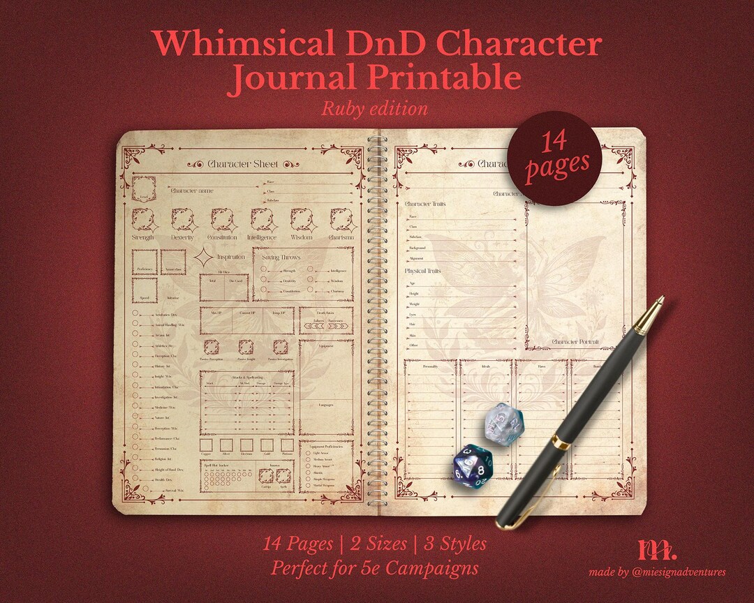 Dnd 5e Character Journal Printable | RPG PDF | Ruby Edition | Fantasy ...