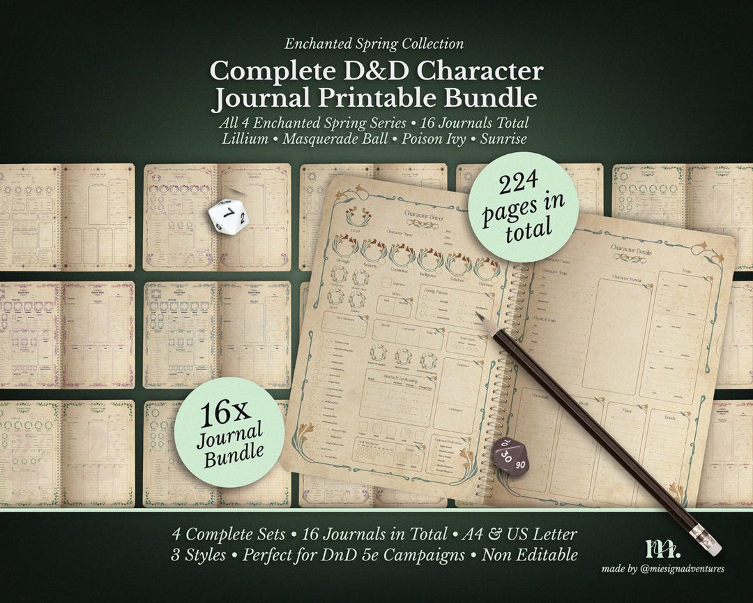 Dnd 5e Character Journal Printable Bundle | Enchanted Spring Complete ...
