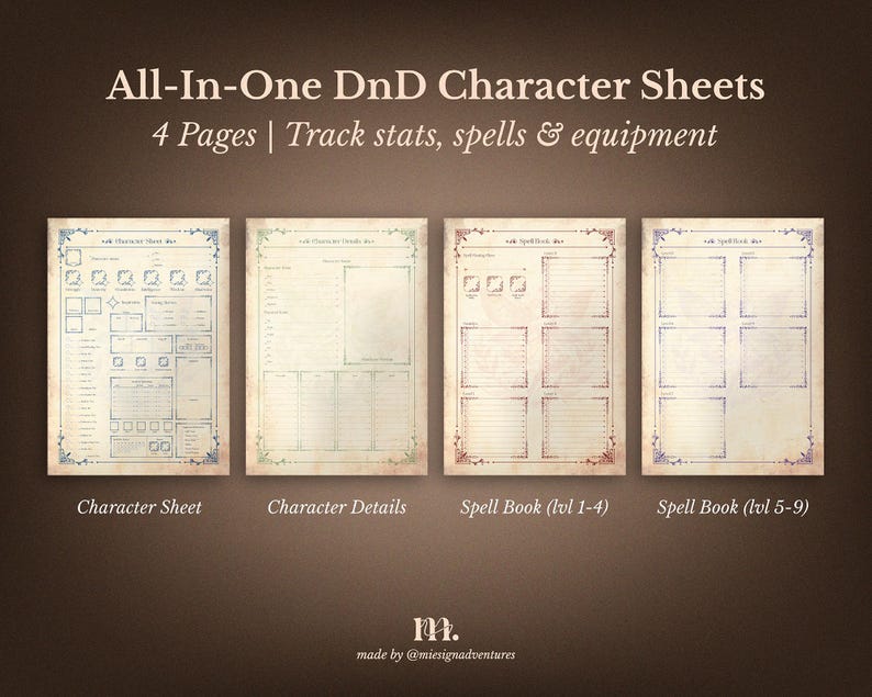 Dnd 5e Character Sheet Bundle | Printable RPG Sheets and Fantasy TTRPG ...