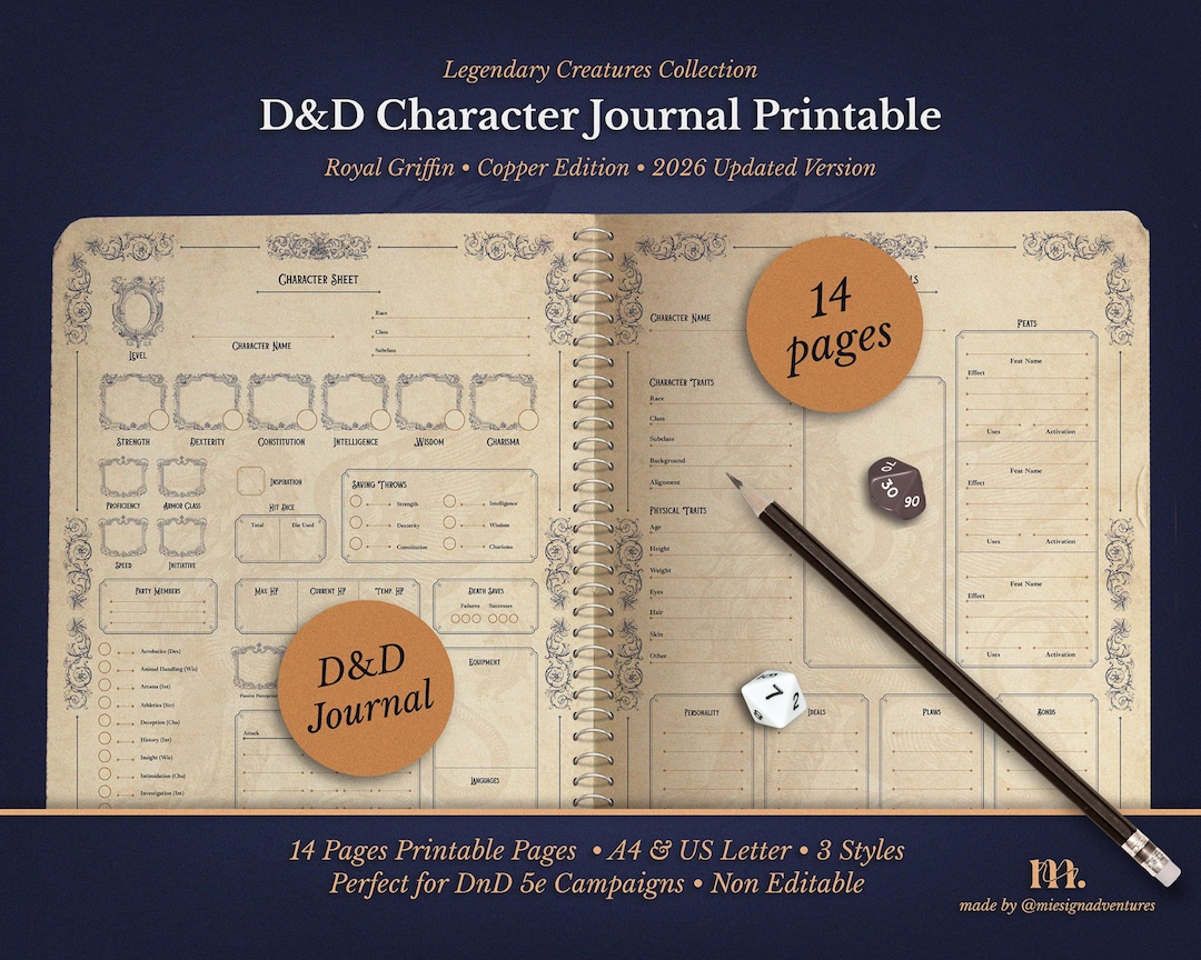 Dnd 5e Character Journal Printable | RPG Sheets Fantasy TTRPG PDF ...