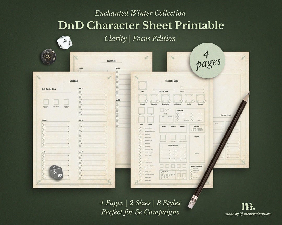 Dnd 5e Character Sheet Printable | Clarity Focus Edition | Dungeons ...
