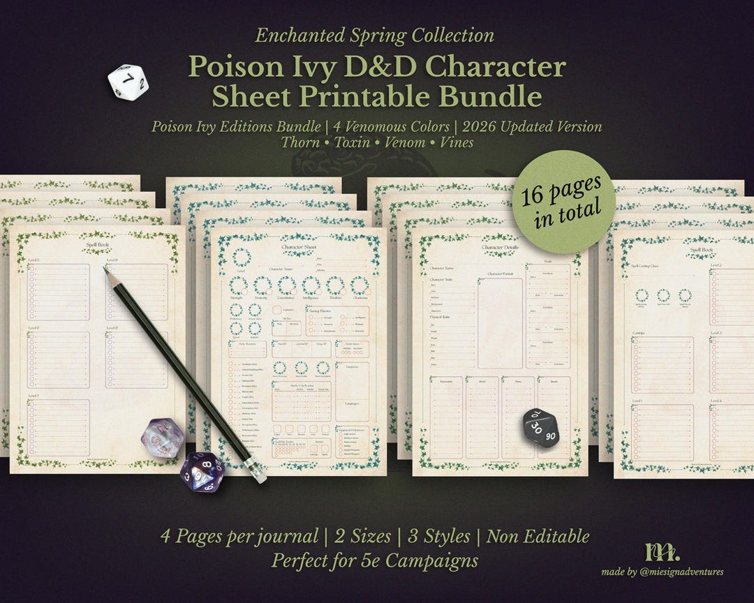 Dnd 5e Character Sheet Bundle | Printable RPG Sheets and Fantasy TTRPG ...