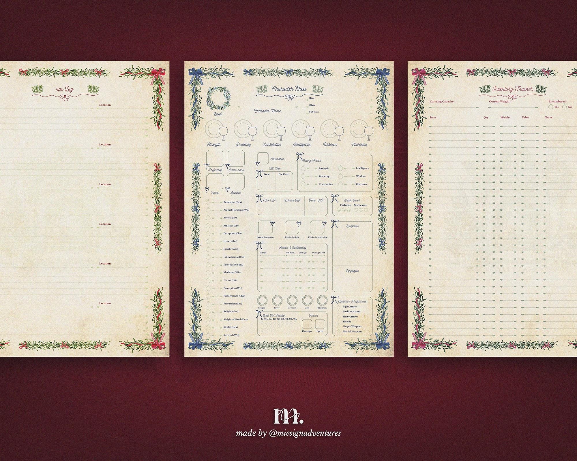 Dnd 5e Journal Bundle Sheets | Enchanted Christmas Collection | Winter ...