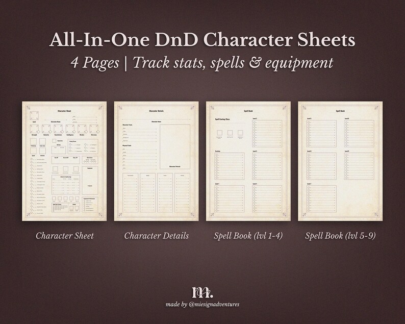 Dnd 5e Character Sheet Printable | 4 Page RPG Set Fantasy | A4 & US ...