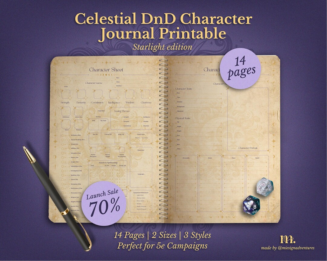 Dnd 5e Character Journal Printable Sheet | Celestial Starlight Edition ...
