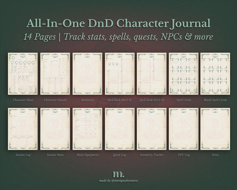 Dnd 5e Character Sheet Journal Printable | Poison Ivy Vines Edition ...