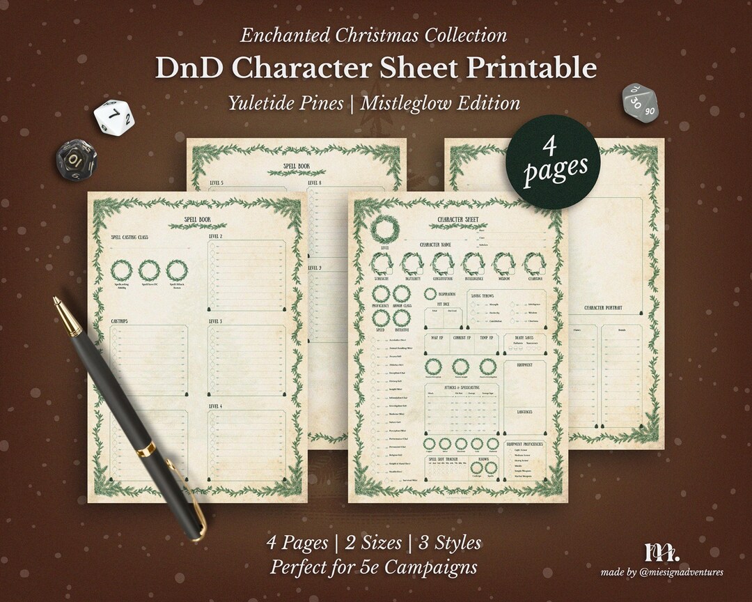 Dnd 5e Character Sheet Printable | Enchanted Christmas Yuletide Pines ...