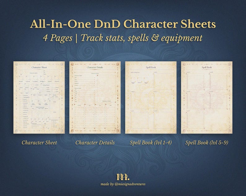 Dnd 5e Character Sheet Bundle Printable, Dnd Character Sheets RPG PDF ...