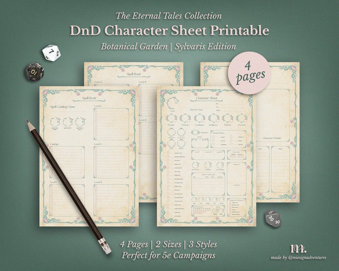 Dnd 5e Character Sheet Printable | Botanical Garden Sylvaris Edition ...